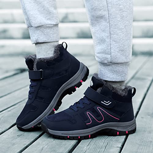 FASDNENDYS Women Snow Boots Couple Models Women's Middle Aged and Elderly Hook Loop Plus Velvet Dancing Shoes Women Blue