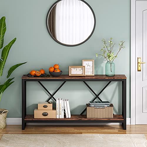 LITTLE TREE 70.9 Inch Extra Long Console Table, Industrial Sofa Table for Living Room, Rustic Brown