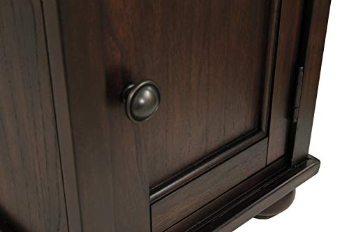 Signature Design by Ashley Barilanni Traditional Chair Side End Table with 1 Storage Cubby, 2 Fixed Shelves, 2 USB Ports & Outlets, Dark Brown