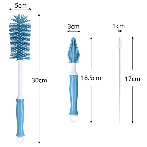 Swiftrans Straight Handle Silicone Bottle Cleaning Brush Hangable Portable Cup Brush Cleaning Kit with Bottle Brush, Straw Brush, Nipple Brush