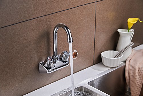 Kitchen Faucet Wall Mount Commercial Hand Sink Faucet Kitchen Utility Laundry Centerset Swivel Gooseneck Spout 2 Dual Handle Restaurant Chrome Mixer Tap NSF