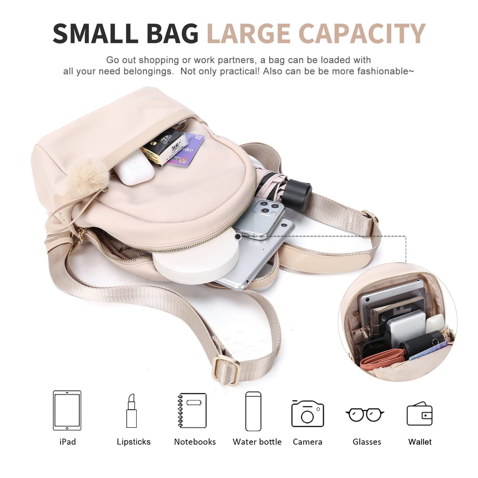 Fashion Mini Backpack Purse for Women, Lightweight Cute Small Backpack, Anti Theft Backpack Daypacks Lady Handbags, Beige