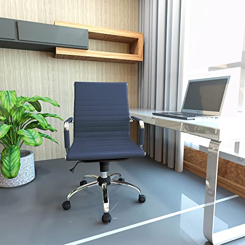LeisureMod Harris Modern Adjustable Swivel Leather Task Office Chair, Navy Blue