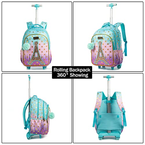 MOHCO Rolling Backpack 18 inch with Lunch Bag and Pencil Case Wheeled School Backpack for Boys and Girls