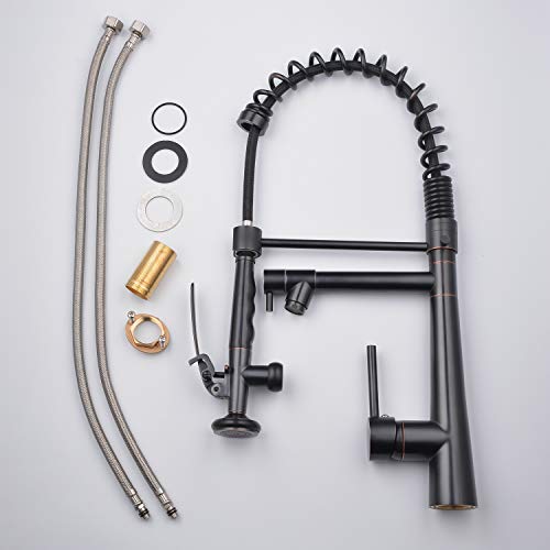 Kitchen Faucet Oil Rubbed Bronze, Beelee Industrial Kitchen Sink Faucet Commercial Faucet ，High Arc Pre-Rinse Kitchen Faucet with Pull Down Spring Spout and Pot Filler