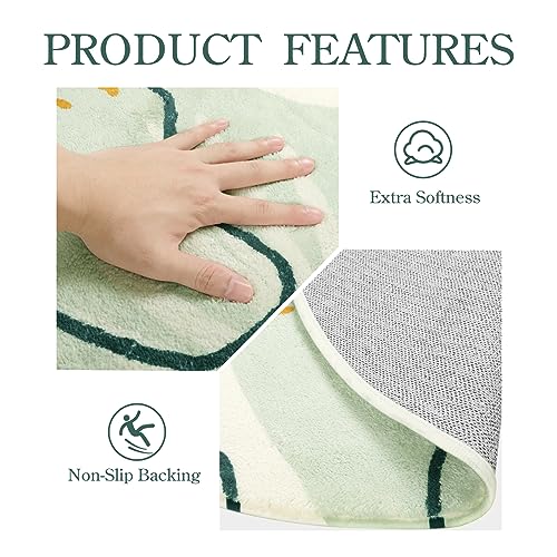 Lahome Green Botanical Print Washable Rugs - 5x7 Area Rugs for Living Room Boho Throw Large Bedroom Kitchen Rug Non-Slip Low-Plie Entryway Rug Floor Mat Carpet for Dining Laundry Room Office Rug