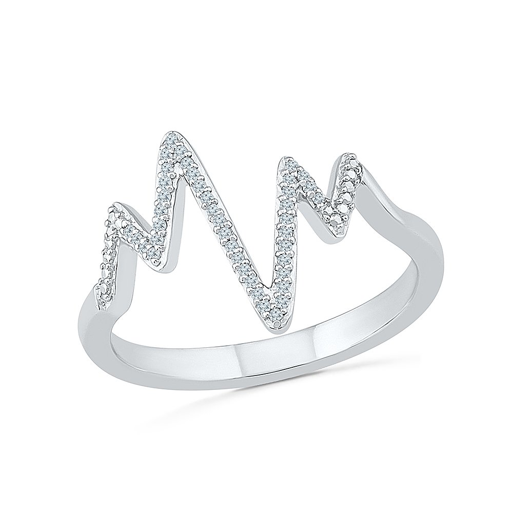 DGOLD Sterling Silver White Round Diamond Heart Beat Ring (0.10 CTTW)