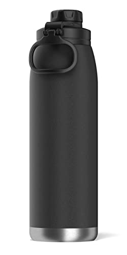 Hydrapeak 40 oz Insulated Water Bottle with Chug Lid - Leak Proof and Spill Proof Double Walled Vacuum Insulated Stainless Steel Water Bottles, Cold for 24 Hours | Hot for 12 Hours (Black)