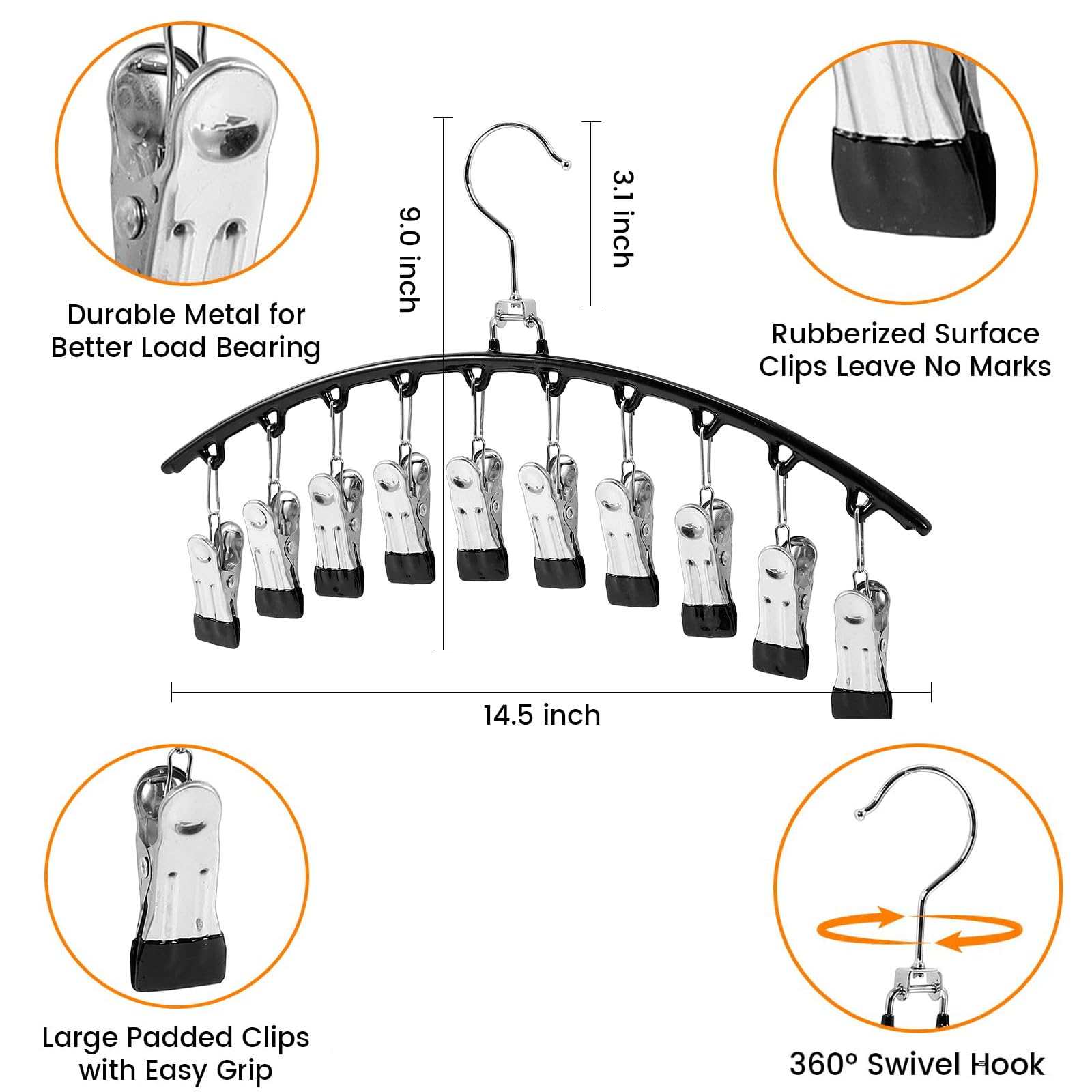 Hendiy Legging Organizer for Closet Rotatable,Pants Hangers with 10 Clips,Upgrade Legging Organizer for Closet,Leggings/Shorts/Jeans/Skirts Pants Hangers Space Saving Closet Organizers and Storage 1pc