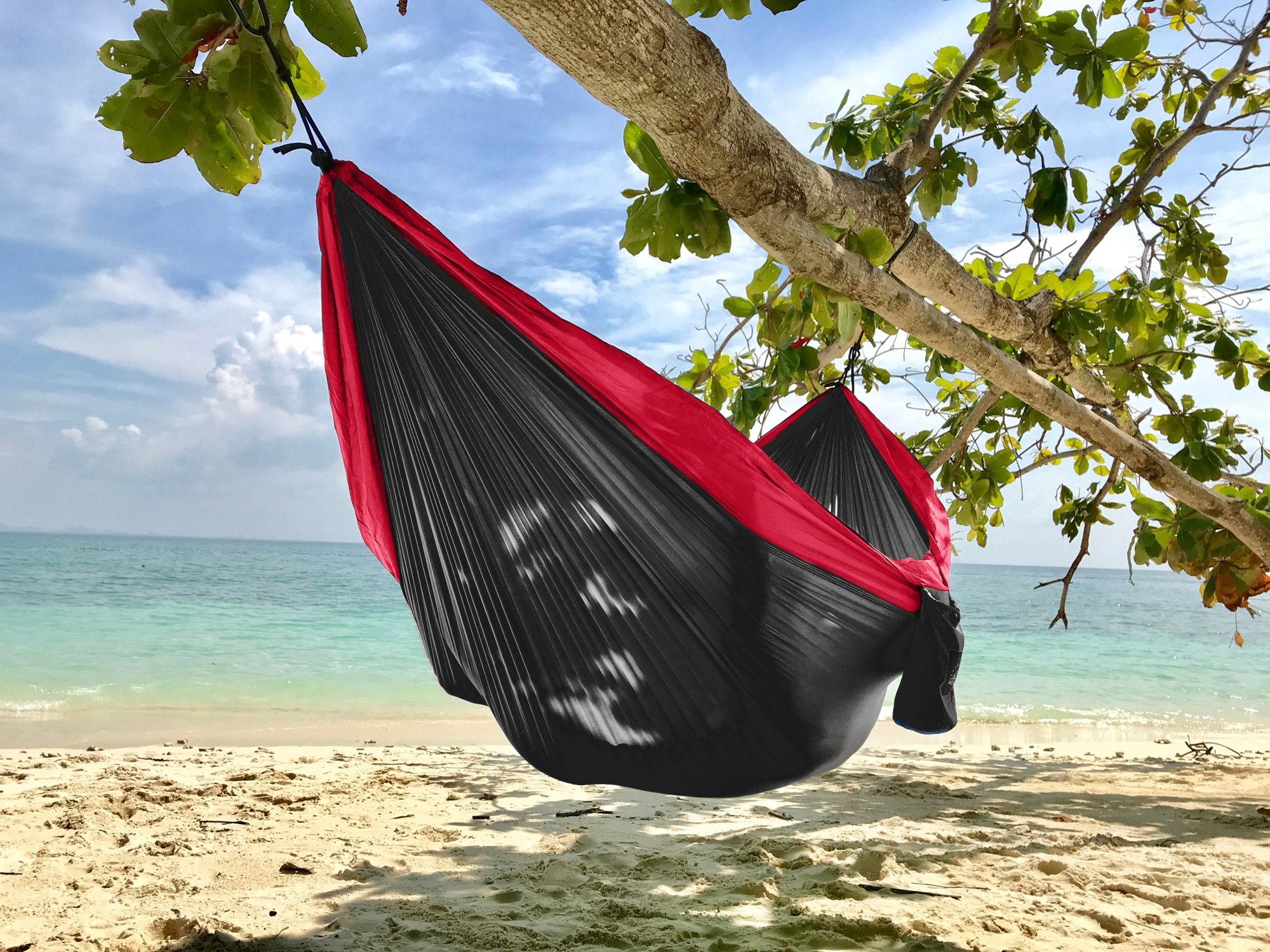 Double Camping Hammock with Straps | Lightweight Portable Nylon 2 Person Hammock for Travel, Beach, Yard, Black by Moontes (500 lbs, 118 78 inches)