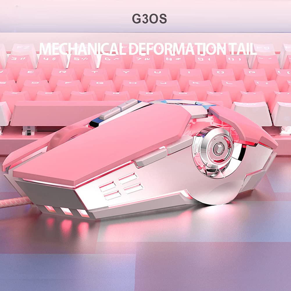 Eachbid Pink Gaming Mouse Wired Computer Mouse Mechanical Optical USB Mouse 7 Buttons, 4 Levels Adjustable DPI Up to 3200, RGB Backlit, Sound Click PC Mouse for Girls Gamer Windows/Vista/Mac
