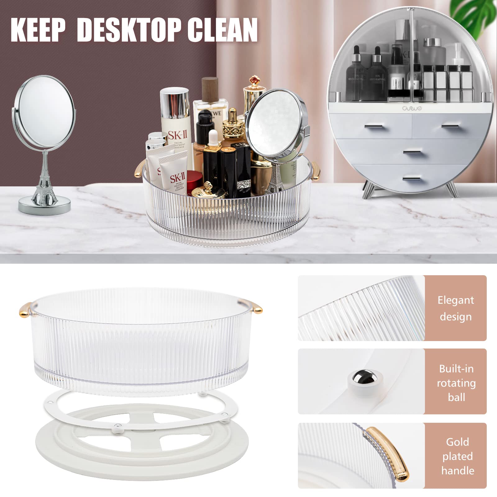 Makeup Perfume Organizer Perfume Tray, 360 Degree Rotating Rotating Makeup Organizer Lazy Susan Cosmetic Desk Storage Lotions Display Cases Organizador de Maquillaje with Large Capacity