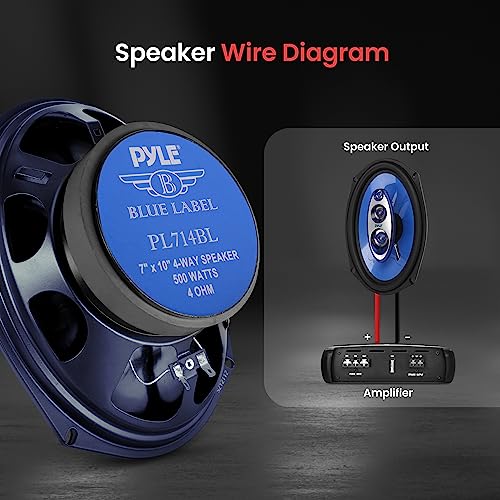 Pyle 6x9/7x10 car Speakers 4-Way Quadriaxial Full Range Sound Audio - Butyl Rubber Surround, 500W w/ 4Ohm Impedance & 3/4'' Piezo Tweeters - Blue Pair