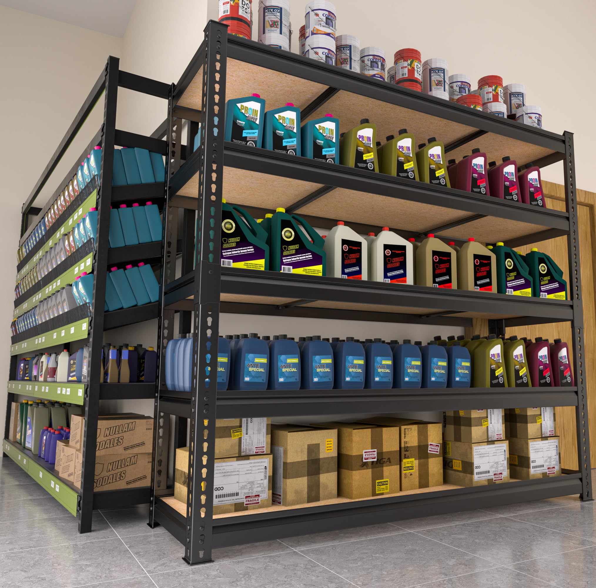 MUPATER 47.83" W x 23.82" D x 72.05" H Metal Storage Shelves, 5 Tier Shelves and Adjustable Shelves, Garage Shelving Unit, Standing Utility Shelf Racks for Garage Warehouse Kitchen