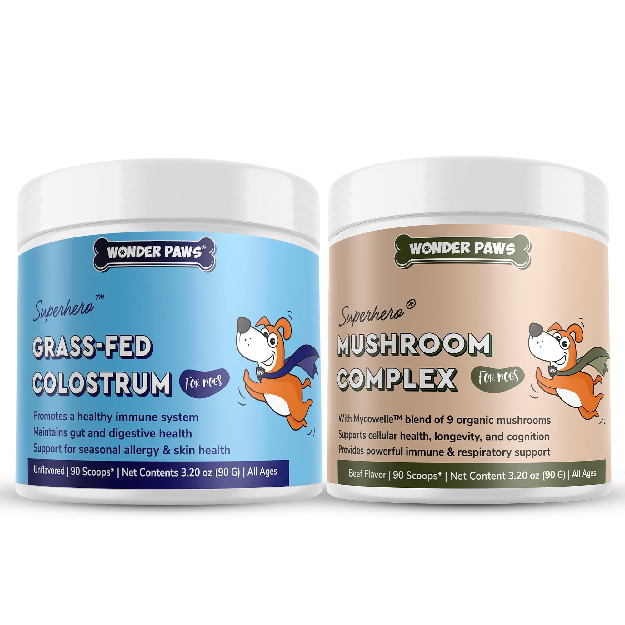 Grass-Fed Colostrum Powder Plus Mushroom Complex Powder - for Dogās Immune Health, Skin and Allergy Relief and Vitality ā Colostrum 90 Scoops - Mushroom Complex 90 Scoops