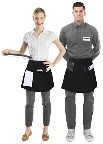 Utopia Wear 3 Pocket Waist Apron [Pack of 4], Server Waitress short apron for Women Men, Kitchen, Restaurant and Crafting (Black)
