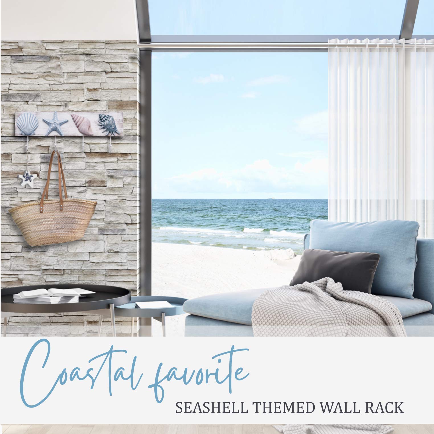 TideAndTales Beach Bathroom Decor 3D Seashell Wall Hooks Towel Rack for Coastal Bathroom, Bedroom or Kitchen - Shells and Starfish Beach Decorations for Home - Ocean Theme Beach House Decor