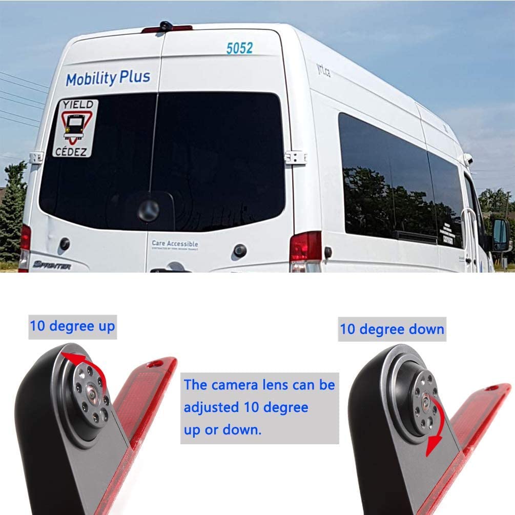 EWAY 3rd Third Brake Light Backup Camera for Mercedes Benz Sprinter Volkswagen VW Crafter Vans 2007-2019 Roof Mount Reversing Camera for Top Rear Brake Light 8 IR Light Night Vision Rearview Camera