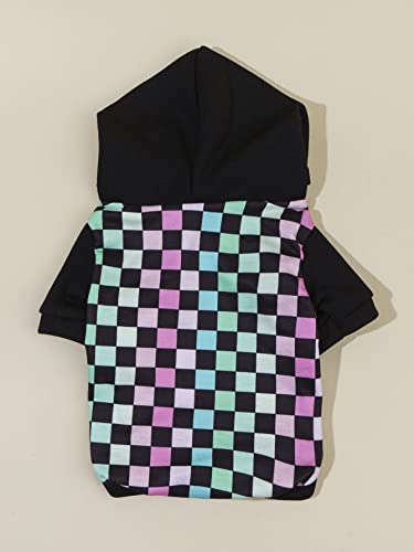 QWINEE Dog Hoodie Pet Clothes Checkered Cold Weather Clothes Winter Sweatshirt for Cat Puppy Small Medium Dogs Kitten Multicolor L