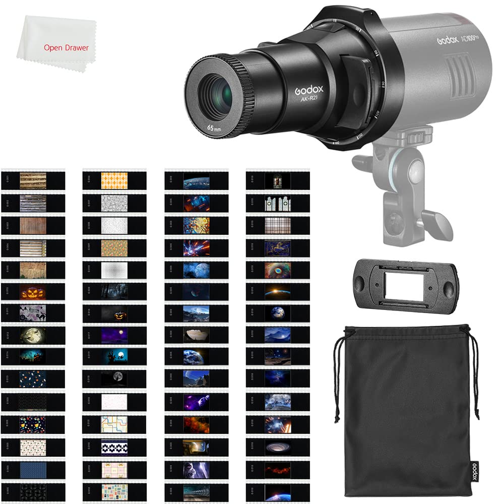 Godox AK-R21 Flash Projector, Flash Split Focalize Conical Snoot Optical Condenser with AK-S Slide Set (60pcs) for Fresnel Head for Godox AD100, AD100Pro, V1 Flash, Godox H200R Ring Flash Head