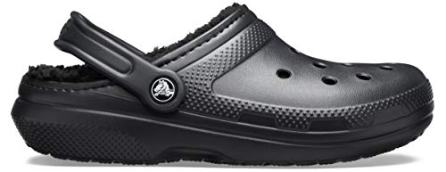 Crocs unisex adult Men's and Women's Classic Lined | Fuzzy Slippers Clog, Black/Black, 9 Women 7 Men US