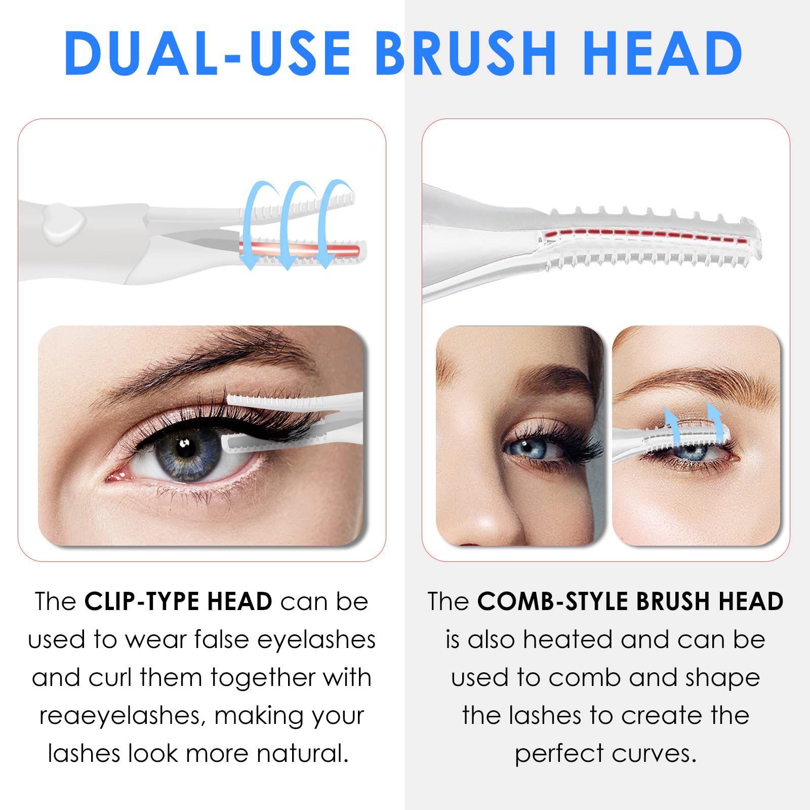 Heated Eyelash Curler, USB Rechargeable 2 in 1 Clip-Type & Built-in Comb Heat Lash Curler with 3 Temperature Modes, Quick & Long-Lasting Curling Effect