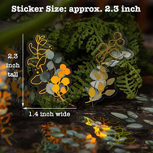 LakoArt 240 Pieces Gold Foil Botanical Stickers with Clear Background, Holographic Flower Eucalyptus Scrapbooking Sticker Floral Decals for Journaling Bullet Journal Planner Card Making DIY Crafts