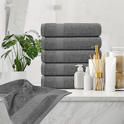White Classic Luxury Hand Towels for Bathroom-Hotel-Spa-Kitchen-Set - Circlet Egyptian Cotton - 16x30 Inches - Set of 6 (Gray)