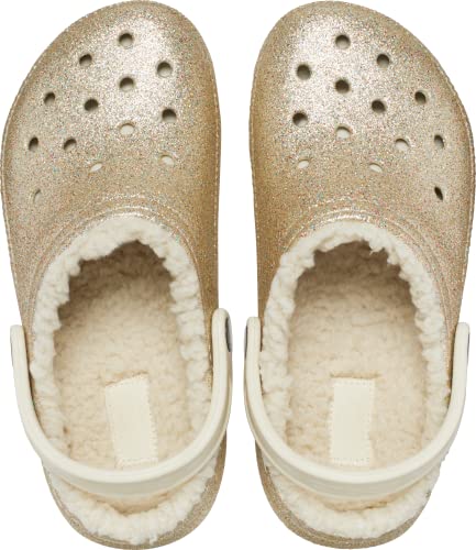 Crocs Unisex Classic Glitter Lined Clogs | Fuzzy Slippers, Multi/Gold, 6 Men/8 Women