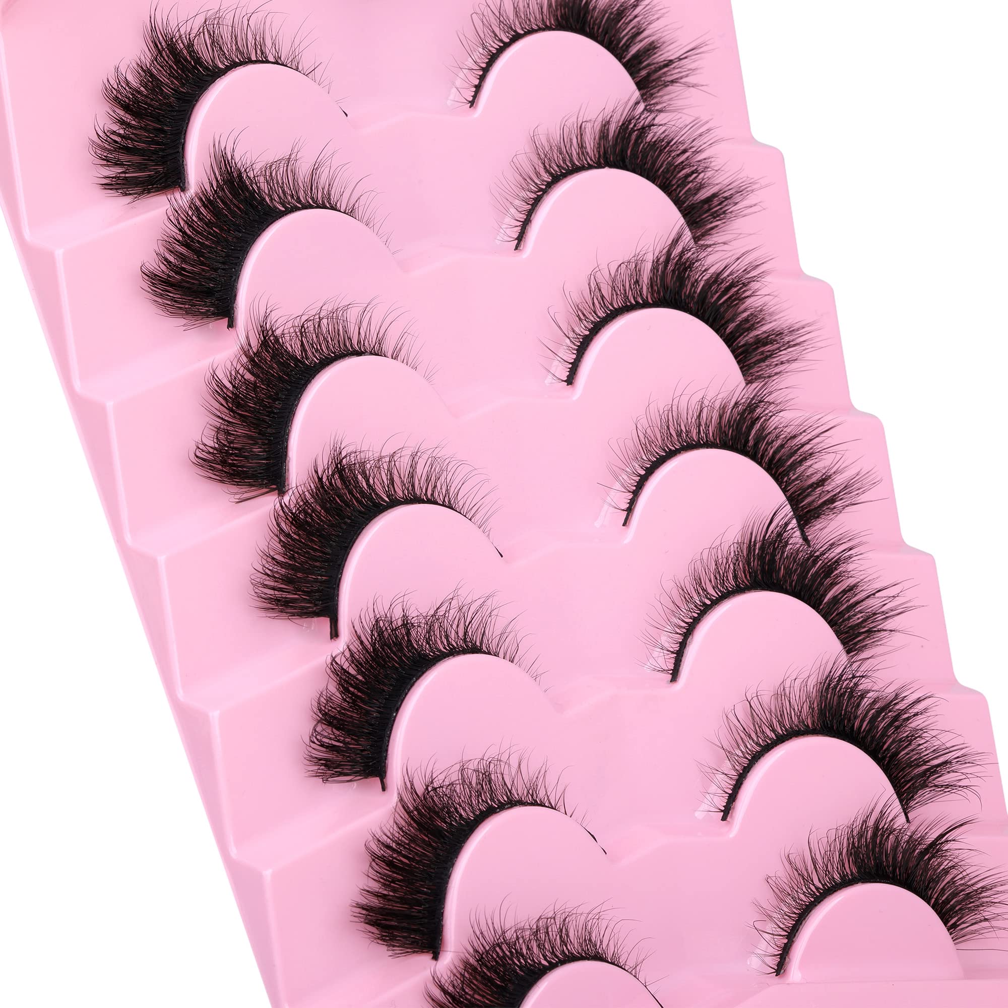 Fox Eye Lashes Natural Looking Wispy Eyelashes D Curl Fluffy Faux Mink Lashes Multi-layers Volume False Lashes 7 Pairs Pack by Mavphnee