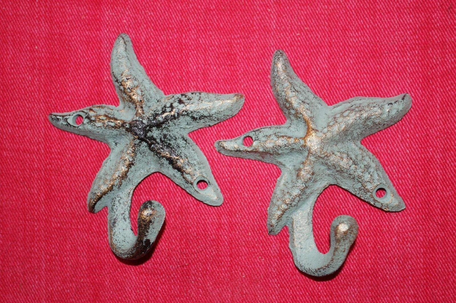 Southern Metal Vintage Style Starfish Wall Hooks | Coat Hooks | 3-D Cast Iron, Pack of 2 N-24