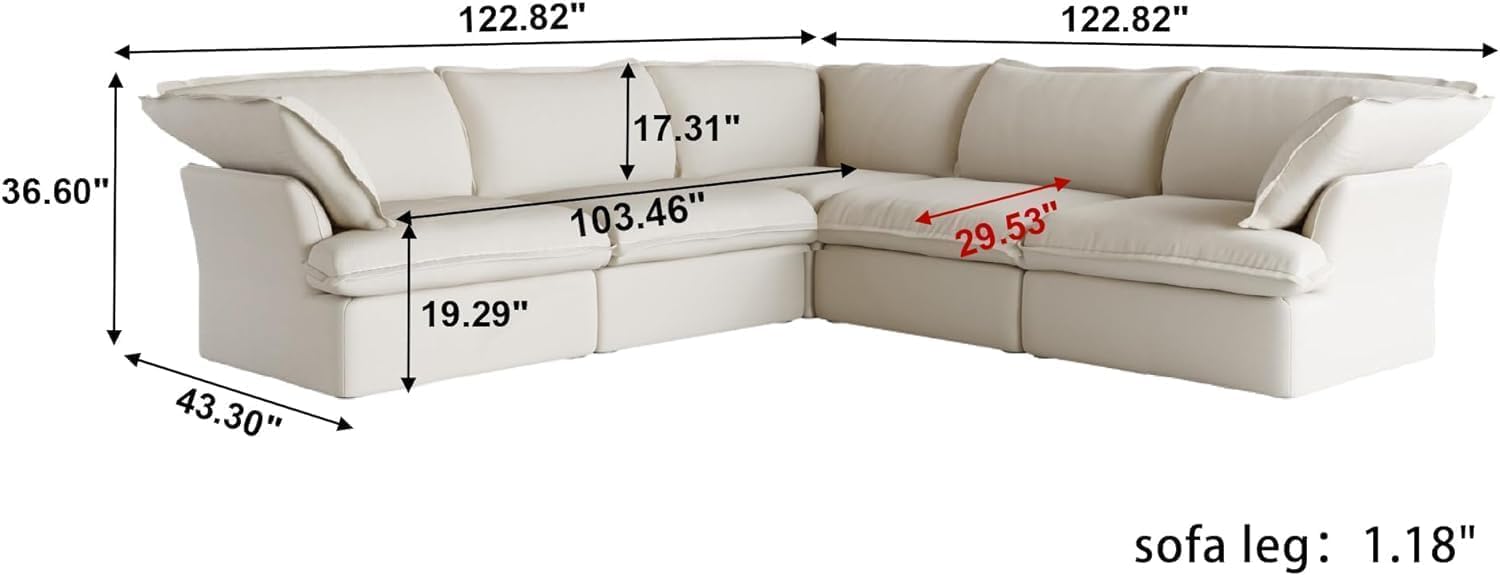 JACH V-Shaped Sectional Couches, Convertible Modular Sofas Couches, Minimalist Deep Seat Sofa, Down Fill Sectional, Sofas Furniture for Living Room, Office, Apartment (Beige)