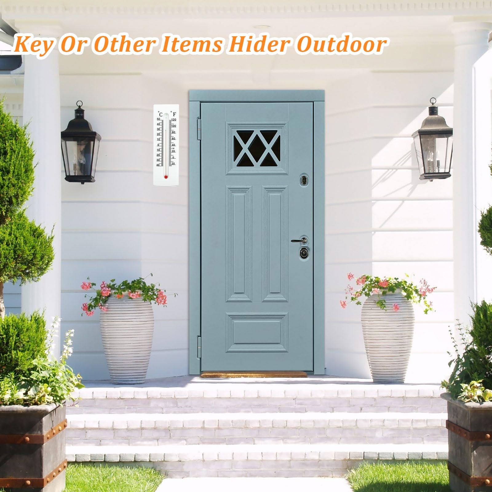Dexspoeny Key Cabinet Outdoor, Key Lock Box, Thermometer Decorative Hide a Keys Lockbox for Outside Waterproof Dexspoeny Secret Hidden Storage Coins, Money and Hold House Spare Keys for Safe Storage