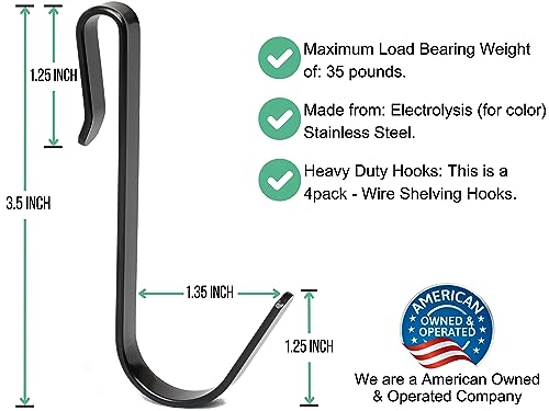 PriZoi Snap-On Wire Shelving Hooks - 4pack of Large 3.5 inch Black Heavy Duty Wire Shelf Hooks