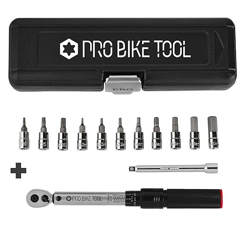 PRO BIKE TOOL 1/4 Inch Drive Click Torque Wrench Set β Inch Pound Nm Dual Readout β Bicycle Maintenance Kit for Road & Mountain Bikes - Includes Allen & Torx Sockets, Extension Bar & Storage Box