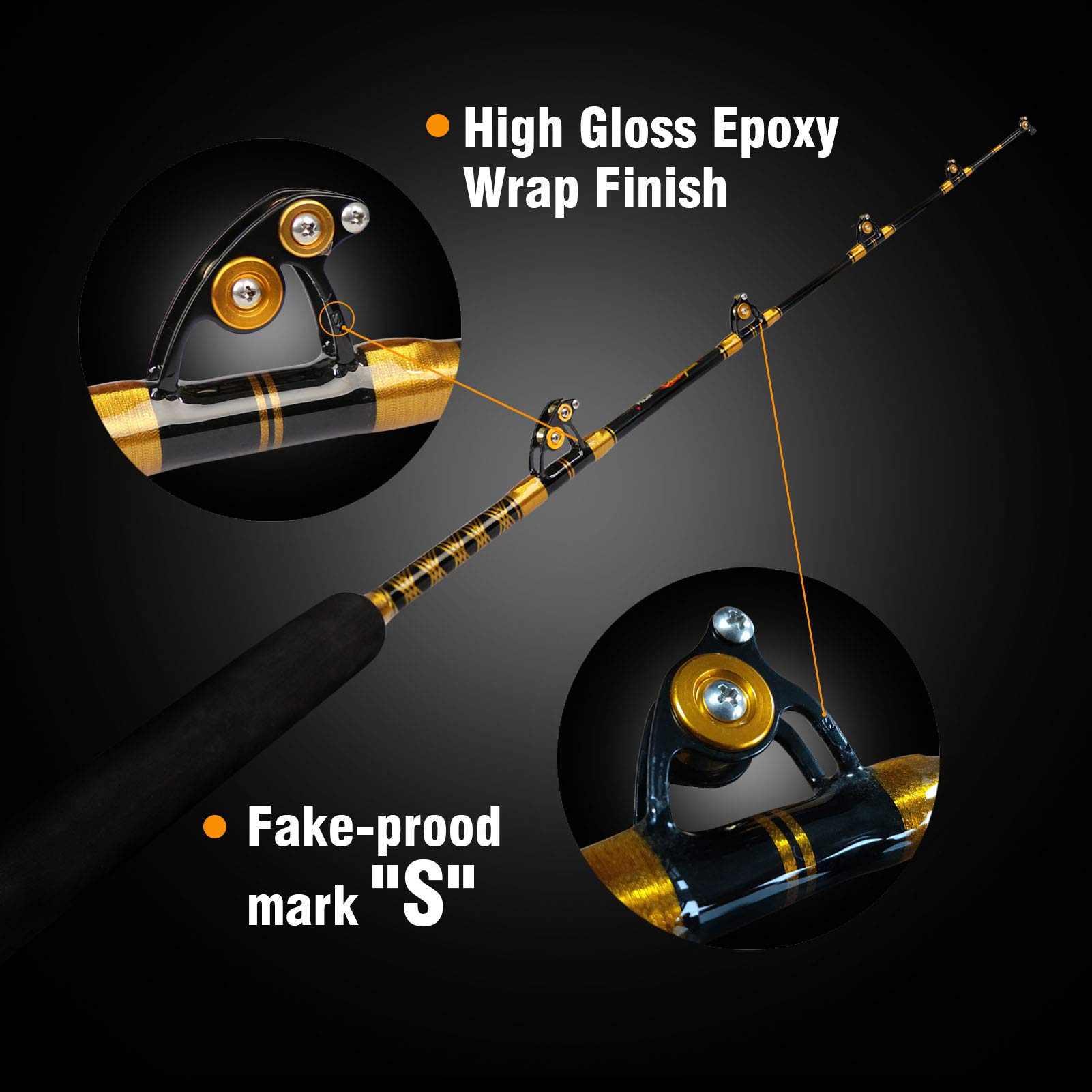 Fiblink Bent Butt Fishing Rod 2 Piece Trolling Rod Saltwater Offshore Big Name Roller Rod Conventional Boat Fishing Pole (6'6",80-120lbs)