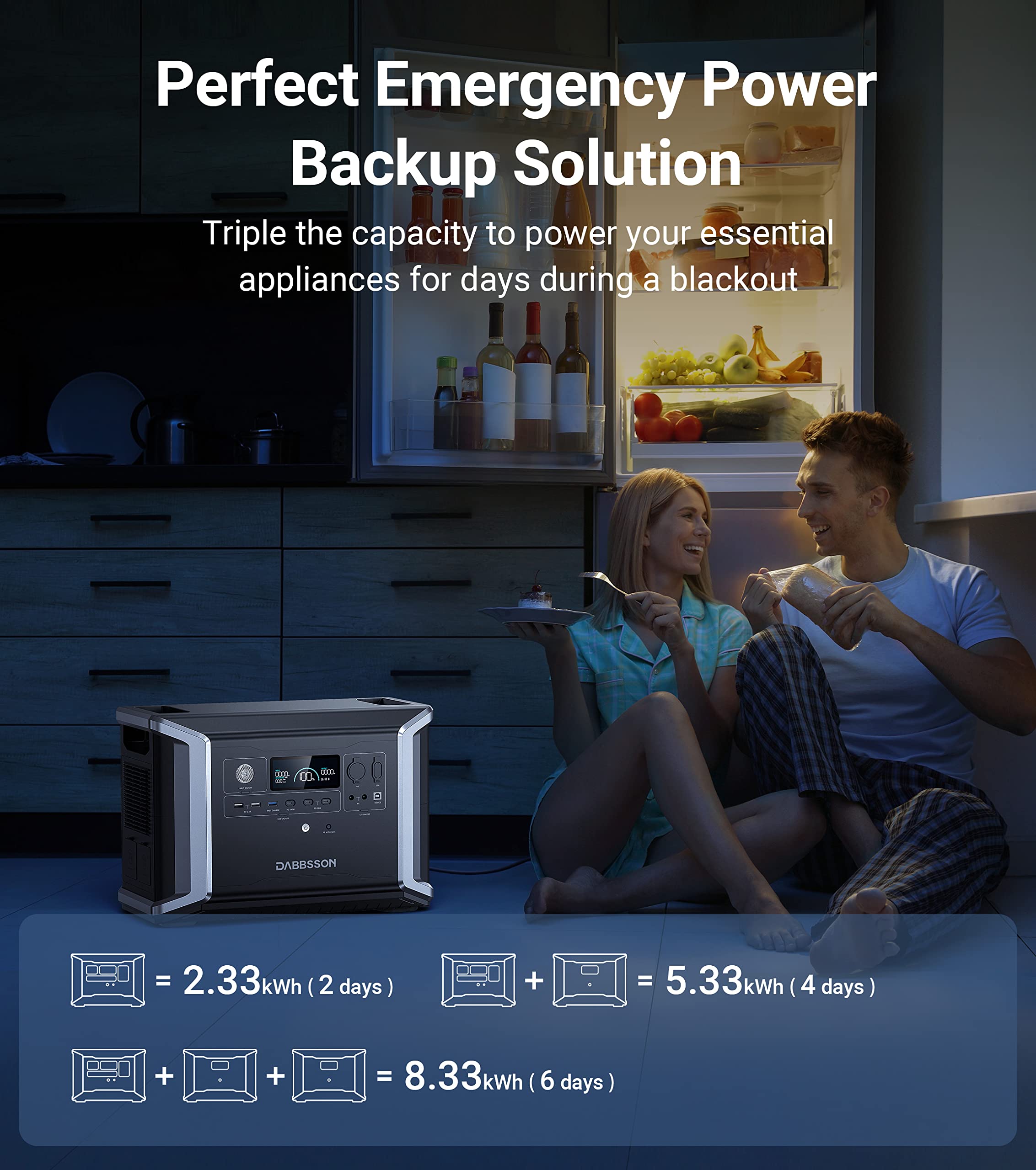 Dabbsson Portable Power Station DBS2300 with 2x 200W Solar Panel, 2330Wh EV Semi-solid State LiFePO4 Battery, 5 X 2200W AC Outlets, Solar Generator for Outdoor RV Camping, Home Backup, Emergency