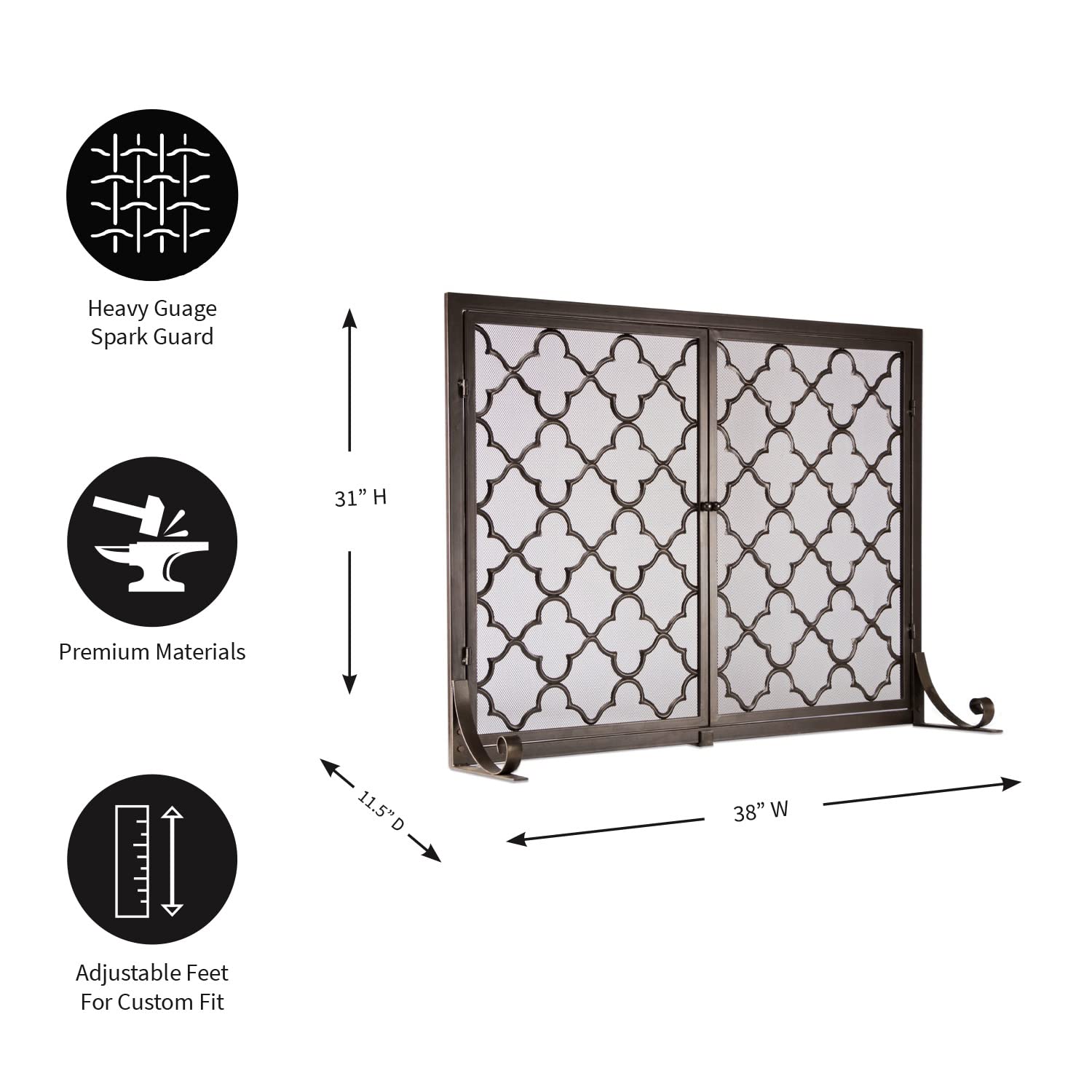 Plow & Hearth 66A35-PWT Small Geometric Screen with Doors, 38''W x 31, Pewter