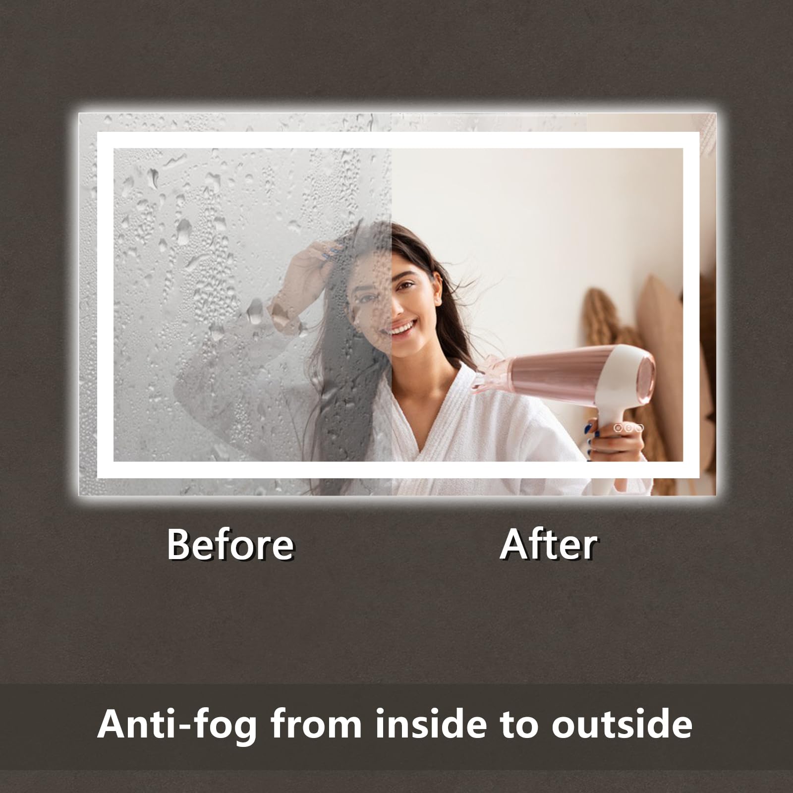 ExBrite 40x24 Inches LED Bathroom Lighted Mirror,Wall Mounted Mirror,Anti Fog,Dimmable,Dual Lighting Mode,Tempered Glass