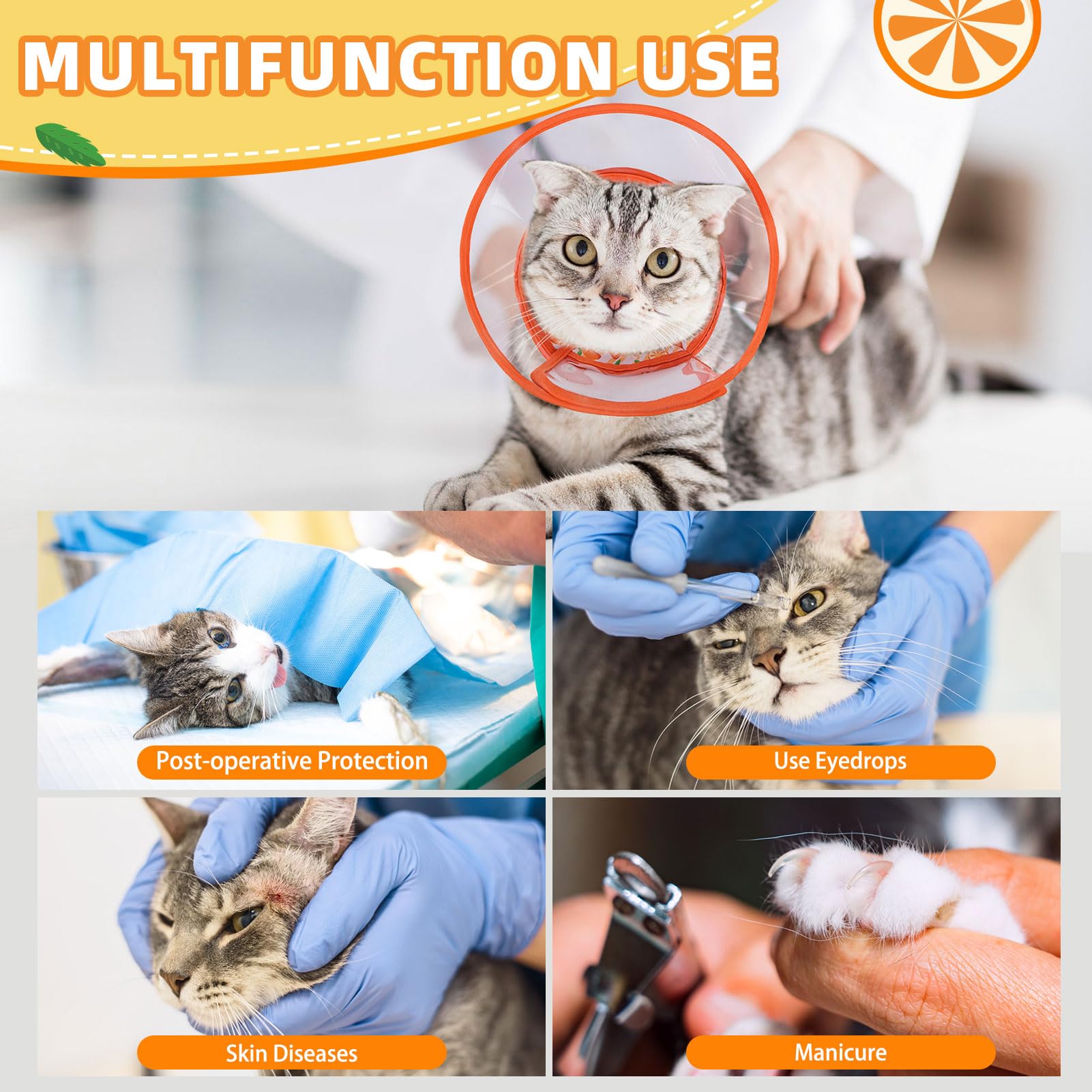 PUPTECK Cat Cone Collar Soft for Neck, Cat Recovery Collar to Stop Licking After Surgery, Adjustable Elizabethan Pet Collar for Small Medium Cats Kittens, Orange, S