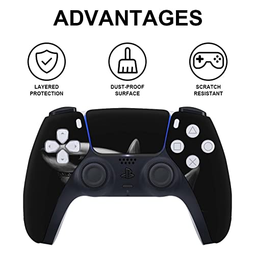 Great White Shark on A Black Full Protective Skin Cover Design Wrap Decal Sticker Compatible with PS5 Digital Edition Console and Controller