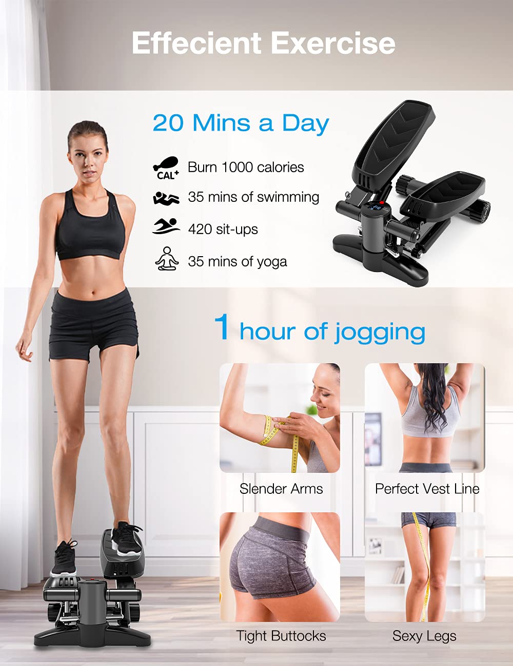 DACHUANG Mini Exercise Stepper 330lb, Stair Steppers with Display, Aerobic Fitness Stepper Exercise Machine with Resistance Bands Step Fitness Machines for Home Office Workout, Bright Dark Black