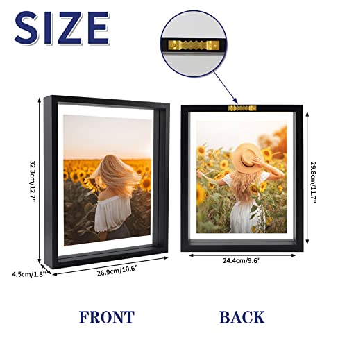 WIFTREY Black 8x10 Floating Picture Frame 2 Pack, Double Glass Distressed Floating Photo Frame for Tabletop or Wall Mount, Displays Photo up to 10x12