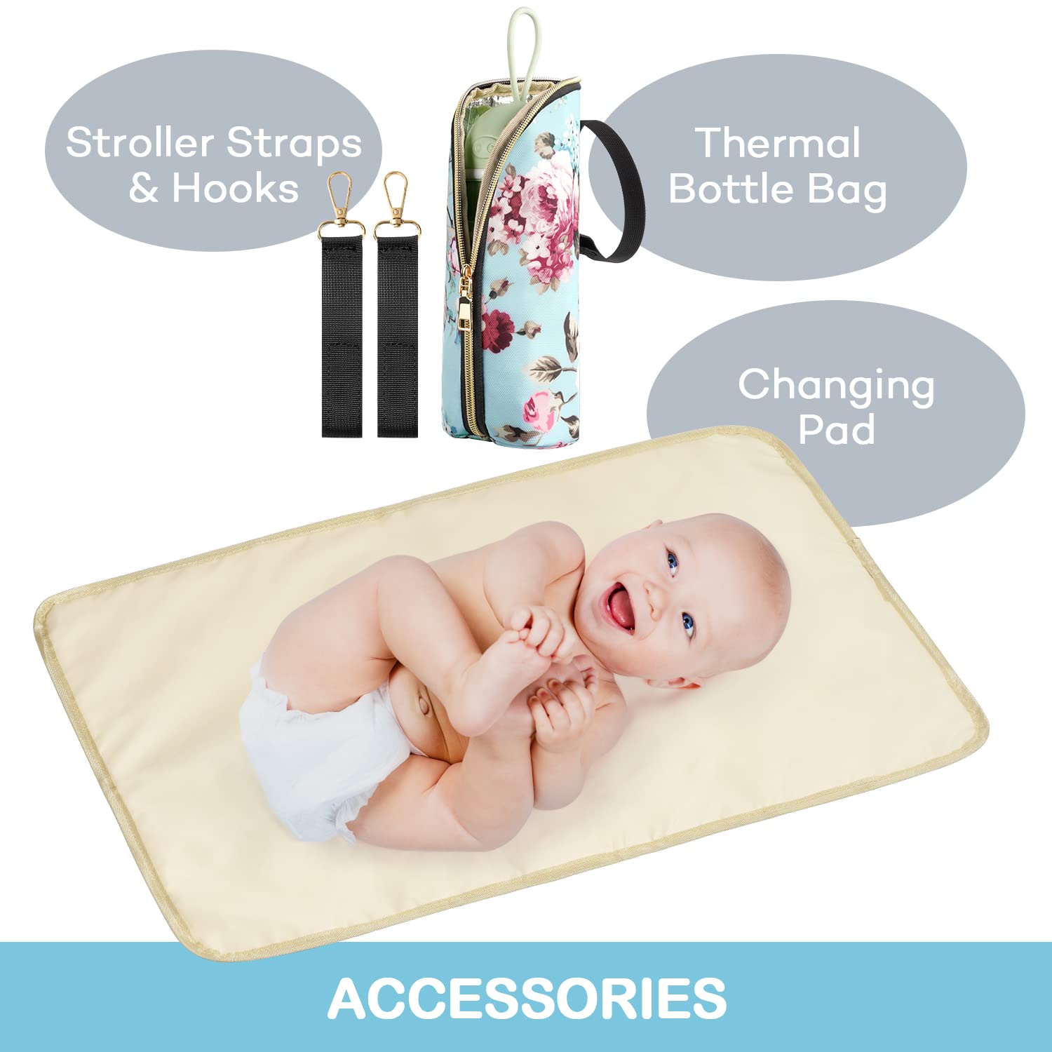 LitBear Diaper Bag Backpack with Portable Changing Pad & Stroller Straps, Big Baby Bags for Boys Girls, Multipurpose, Waterproof & Stylish Travel Back Pack for Moms Dads
