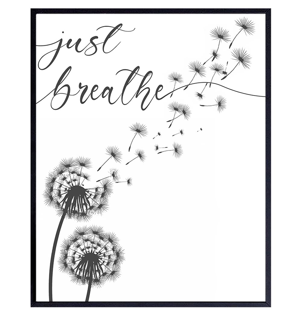 Inspiration Motivation Zen Wall Art & Decor - Just Breathe Wall Art - Encouragement Gift for Woman - Positive Quotes Wall Decor- Home Office Living room Bedroom Wall Art - Meditation Wall Art UNFRAMED