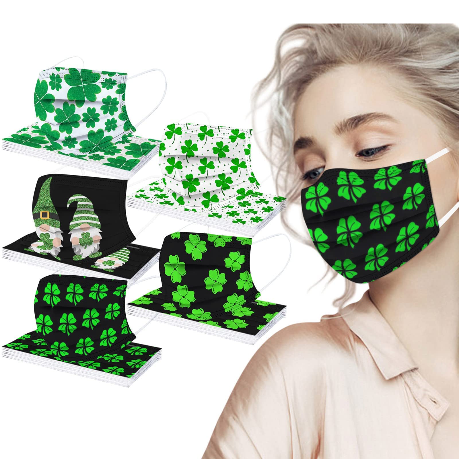 GOGCIAO St Patricks Day Disposable Face Cover with Designs for Adults Women,Cute Printed Pattern,50Pcs