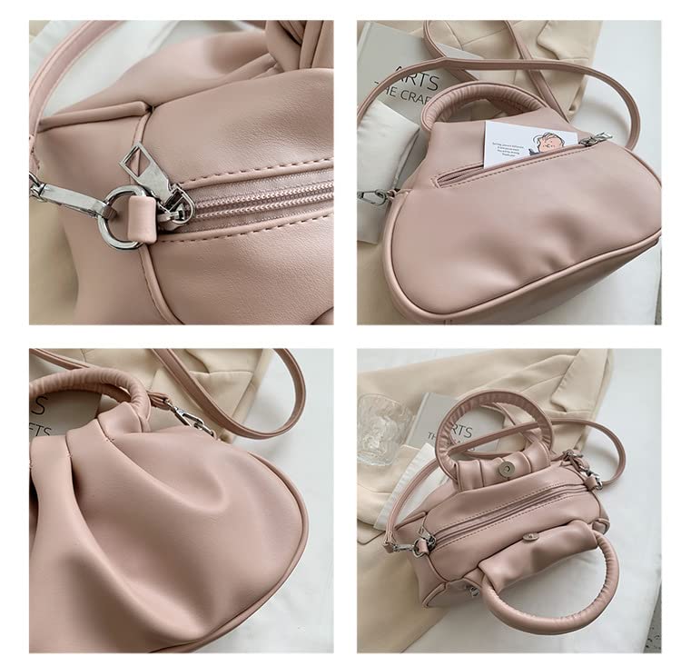 JBB Shoulder Crossbody Women's Bag Cloud Pleated Retro Underarm Dumpling Bags PU Handbag Purse Clutch Evening Bag Pink