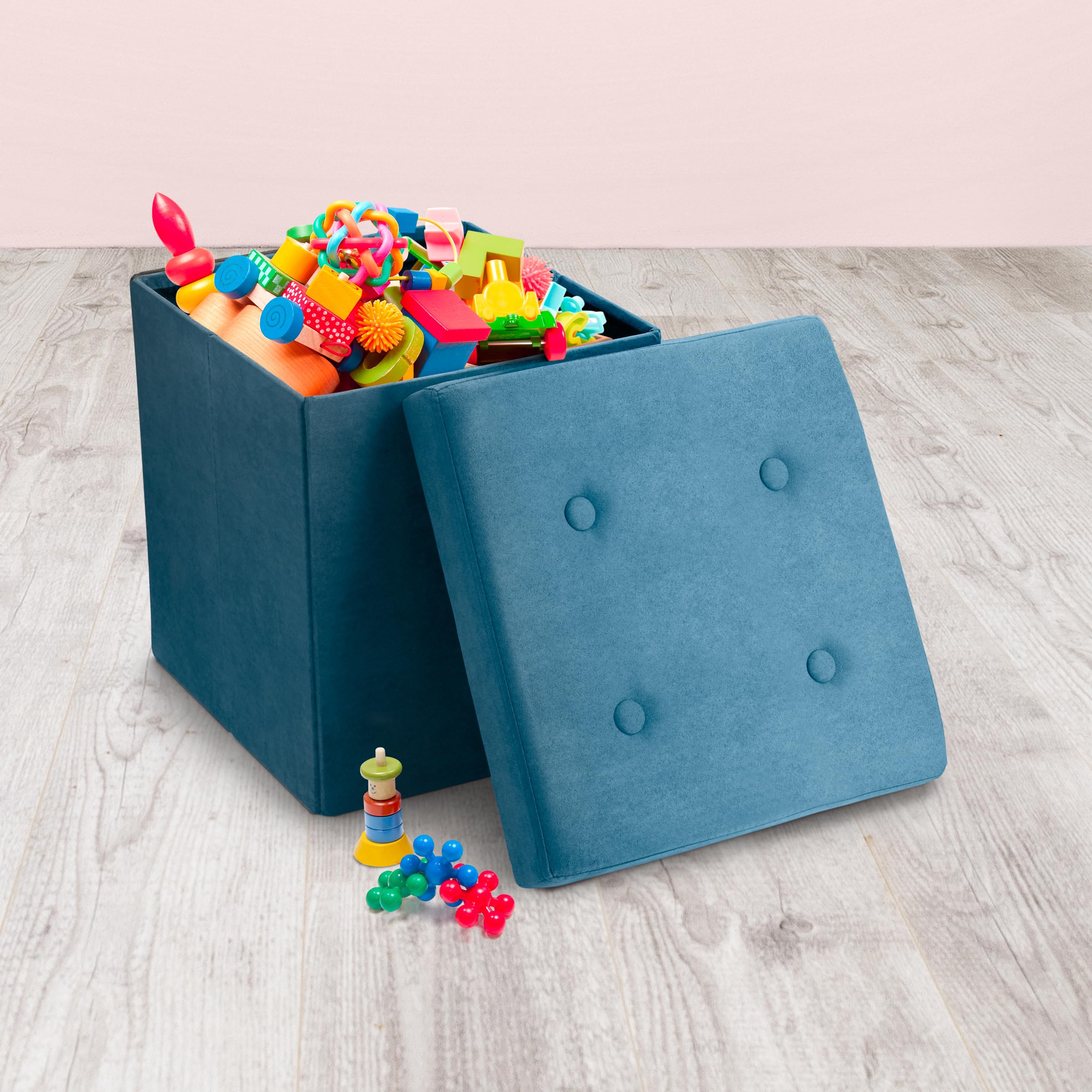 Sorbus Storage Ottoman Foot Rest Cube– Small Folding Ottoman Bedroom Bench Chest 15 Inch Toy Box Coffee Table, Shoe Storage, Foot Stool, Pouf Storage Ottoman, Seat, Suede Velvet Fabric - Teal Blue