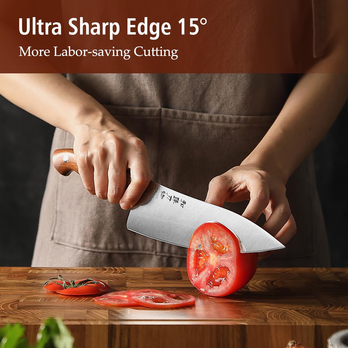 HEZHEN Pro Chefs Knives 8.3 Inch,High Carbon German 1.4116 Steel,Stainless Steel Rivets with Red Wood Handle,Razor Sharp,Super Edge,with Woodern Knife Sheath