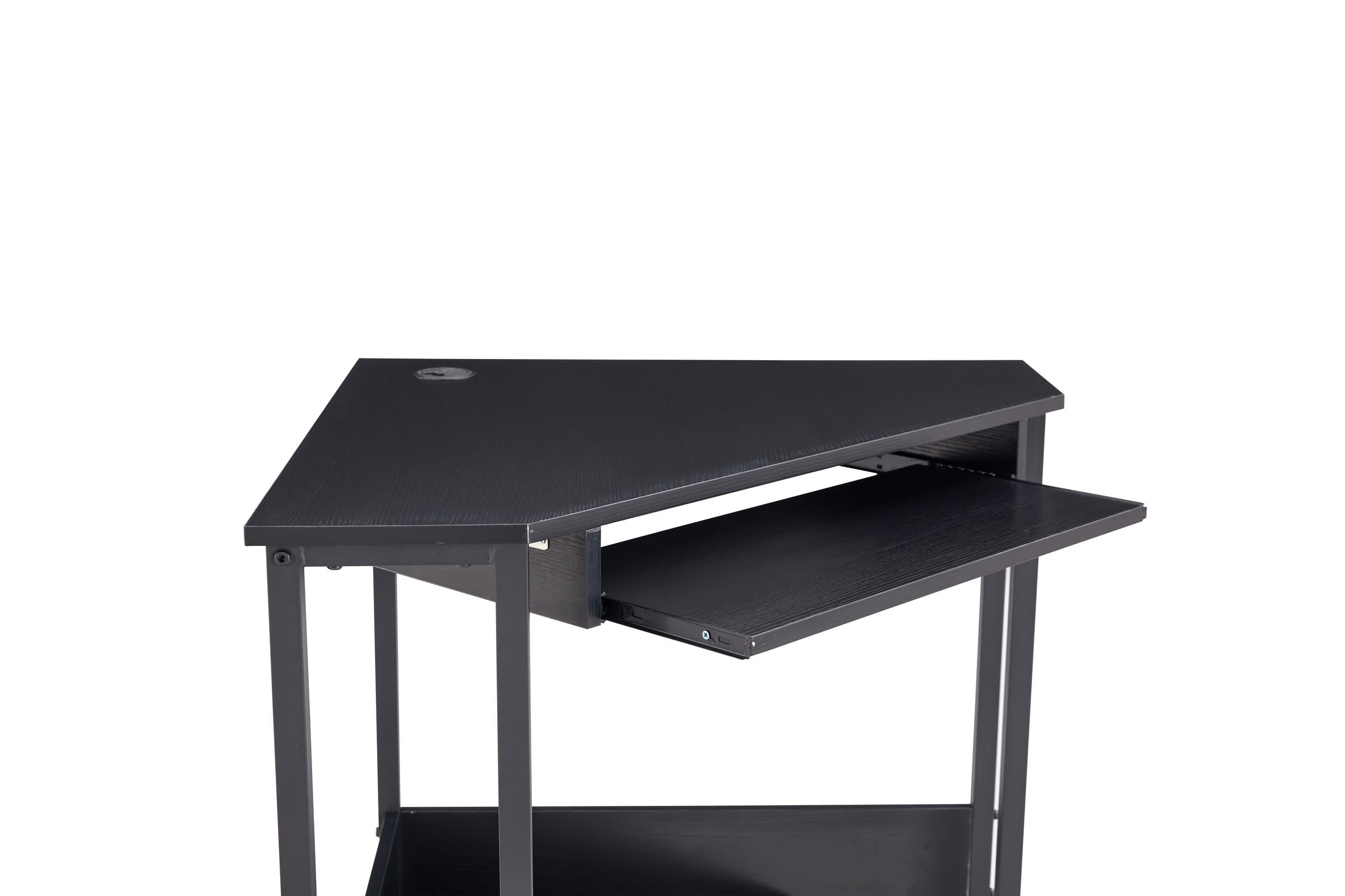 Daesar Triangle Computer Desk, Corner Desk with Smooth Keyboard Tray, Storage Shelves, Compact Home Office, Small Desk with Sturdy Steel Frame for Small Space, 28.34" L 24" W 30.11" H